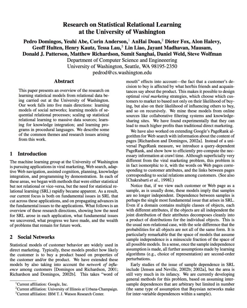 Research on Statistical Relational Learning at the University of ... Research on Statistical Relational Learning at the University of ...